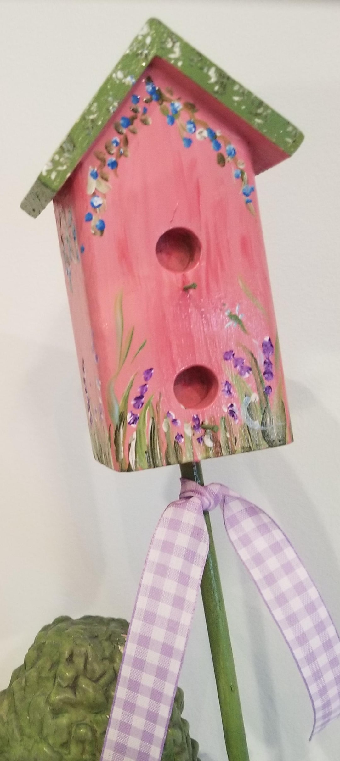 Hand Painted Wooden Birdhouse Plant Pick: Garden Decor - Etsy