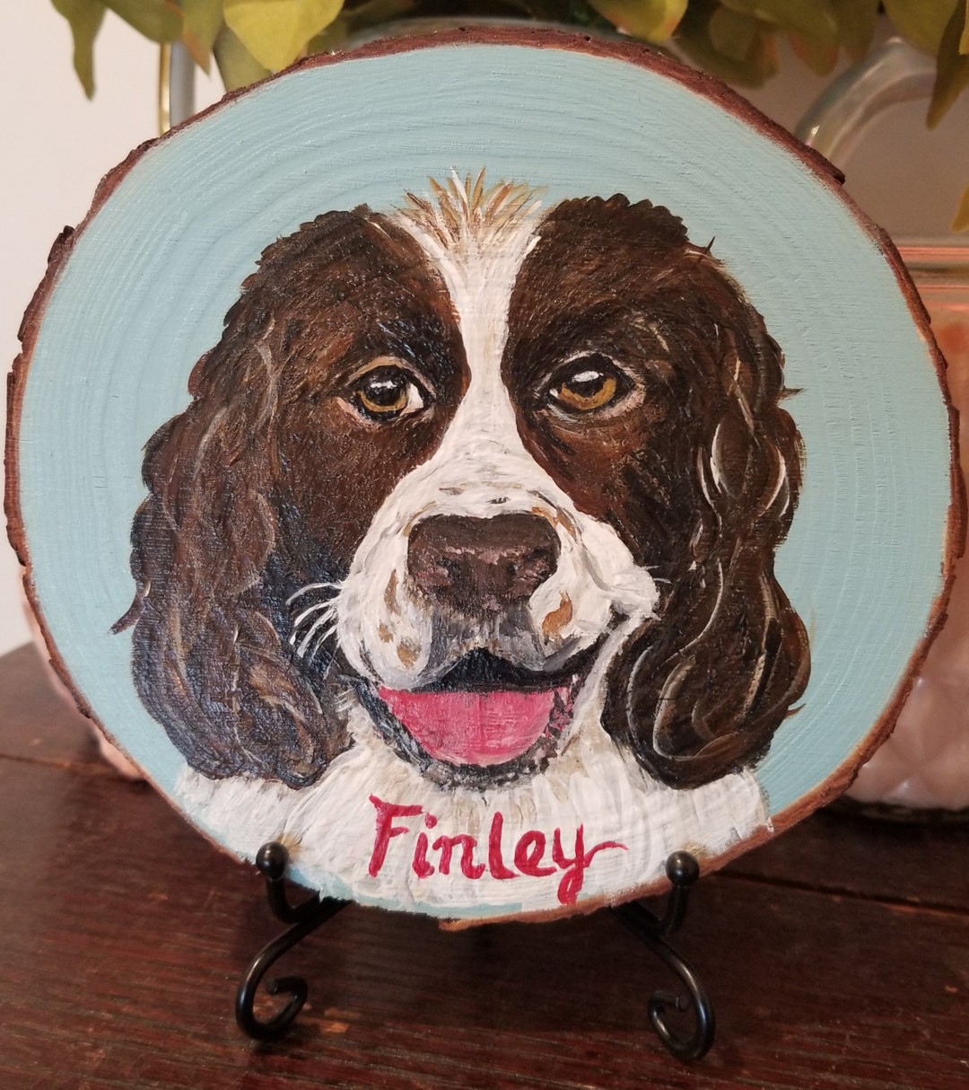 Custom Pet Portraits - 6" Wood Slice With Black Foldable Iron Easel - Etsy