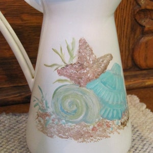 Small Enamel Pitcher W/sea Shell Pattern, Rustic,farmhouse - Etsy