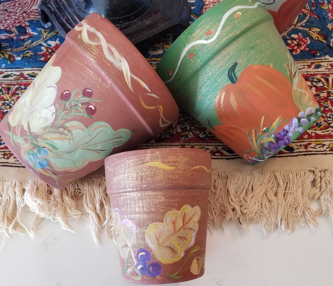 Clay Flower Pots With Autumn Patterns, Pottery - Etsy