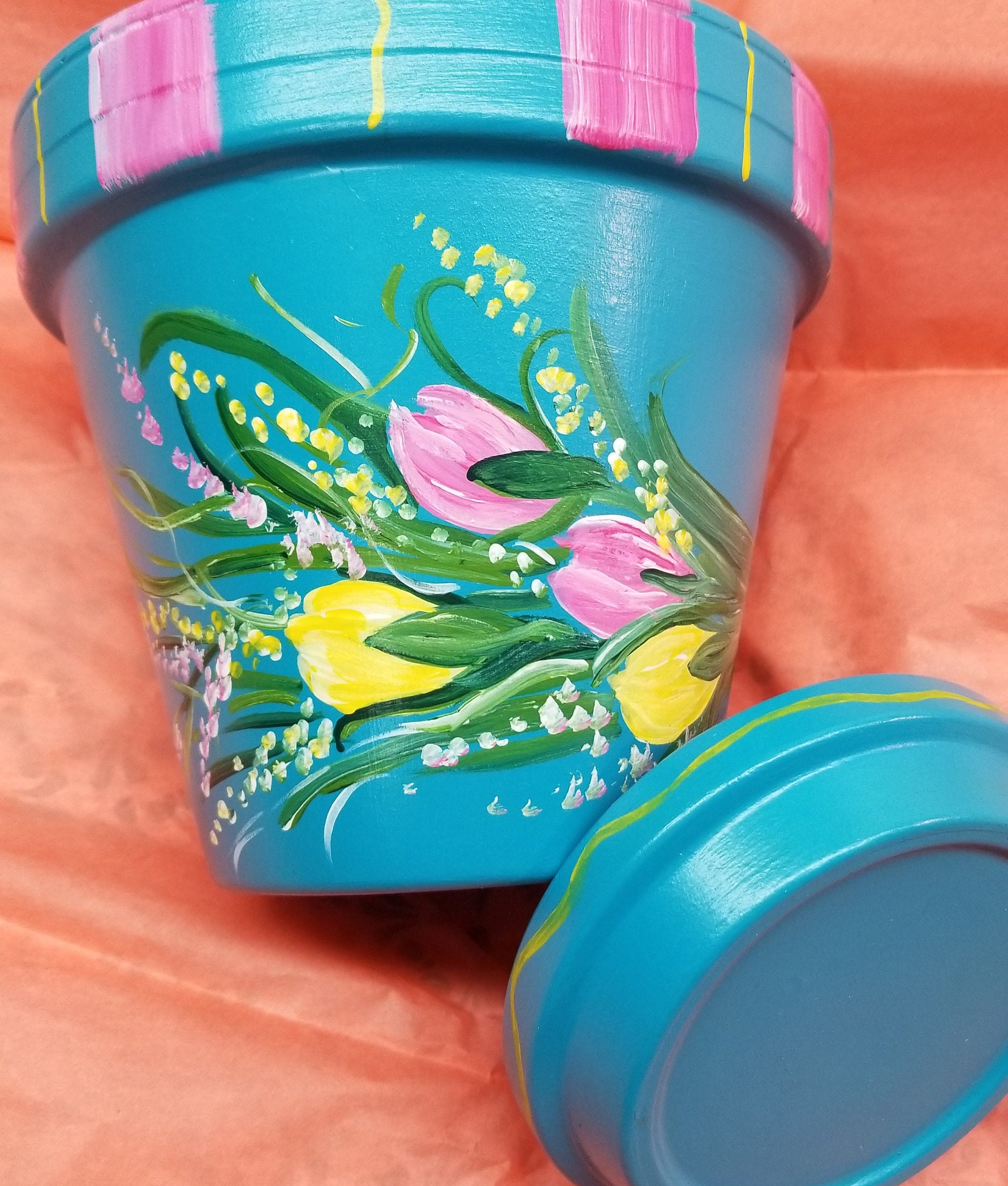 4 Clay Flowerpot and Saucer Assorted Patterns - Etsy