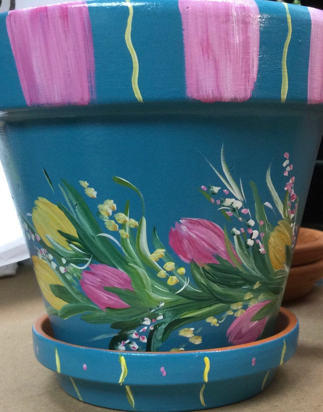 Medium 6" Clay Flower Pot W/ Hand Painted Tulip Design - Etsy