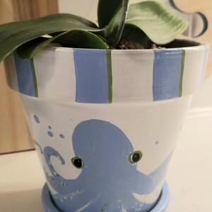 6" Hand Painted Flower Pot With Saucer - Octopus Pattern, Pottery - Etsy