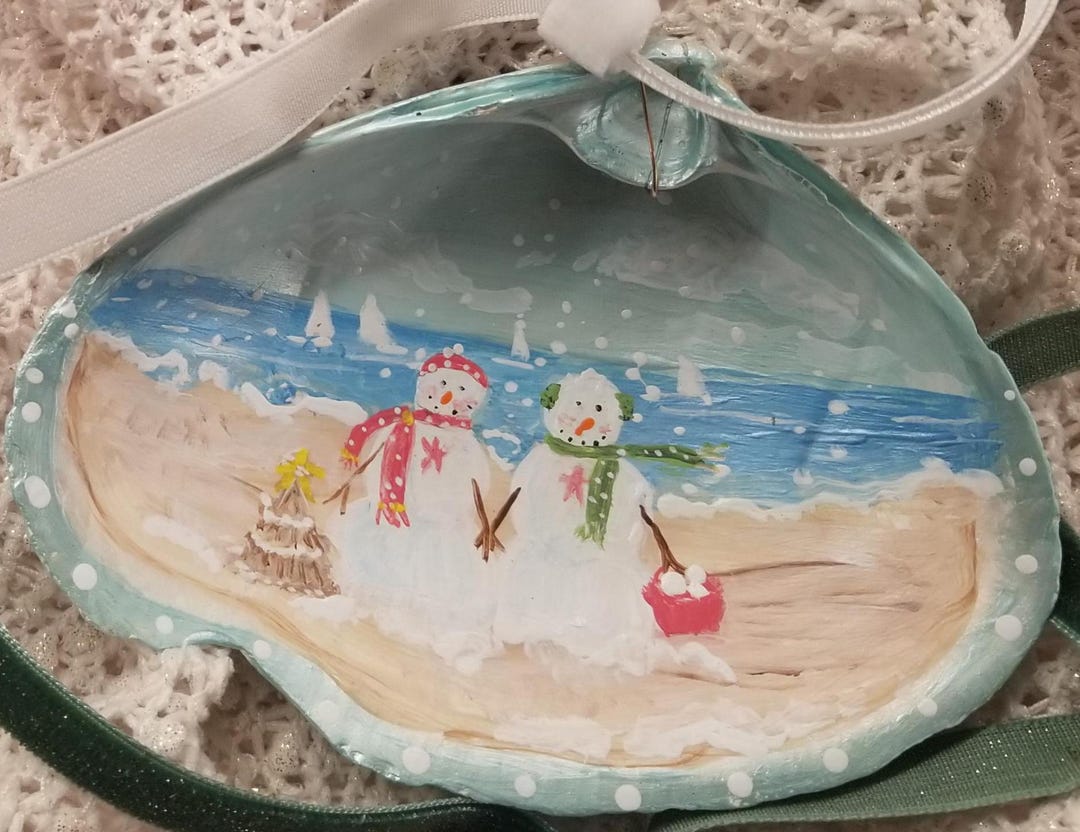 Set of 6 Custom Hand Painted Clam Shell Ornaments - Coastal Christmas ...