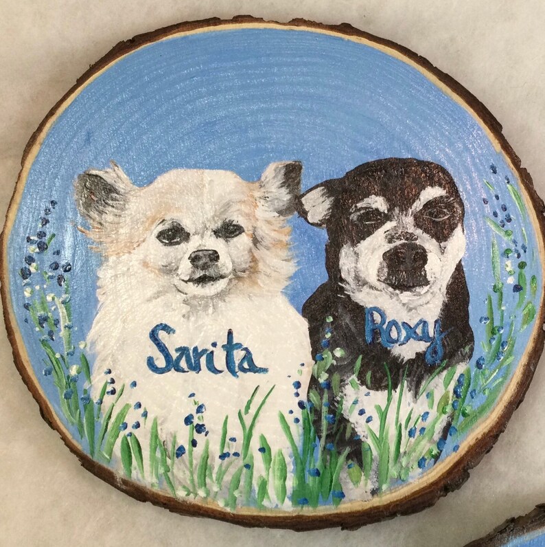 Custom Pet Portraits - 6" Wood Slice With Black Foldable Iron Easel - Etsy