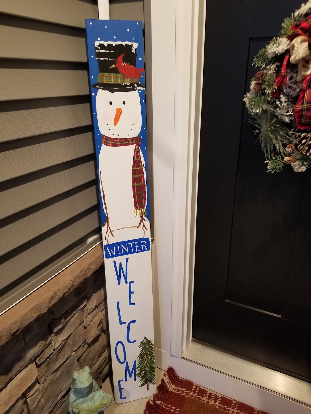 Vertical Wooden Snowman Welcome Sign, Porch Leaner, Seasonal Winter ...