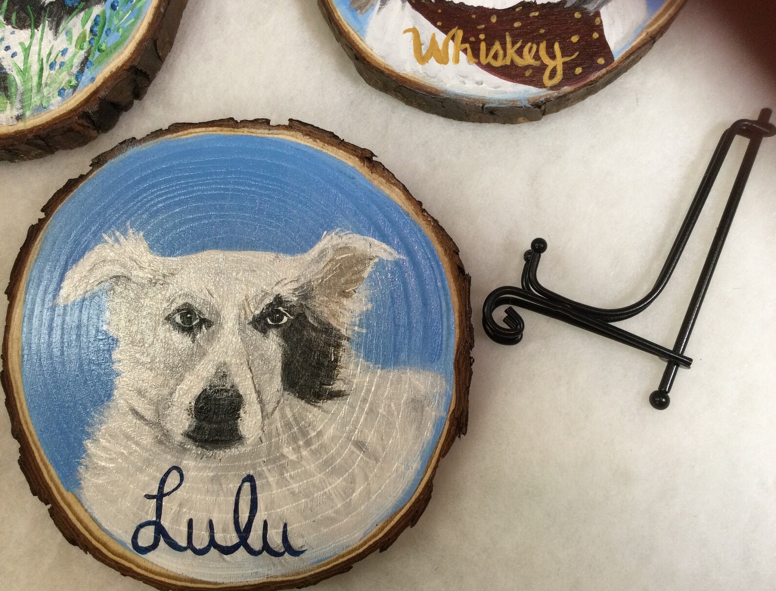 Custom Pet Portraits - 6" Wood Slice With Black Foldable Iron Easel - Etsy