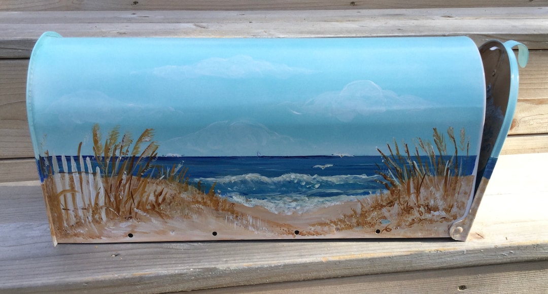 Beach Themed Galvanized Standard Size Mailbox, Custom Painted Mailbox ...
