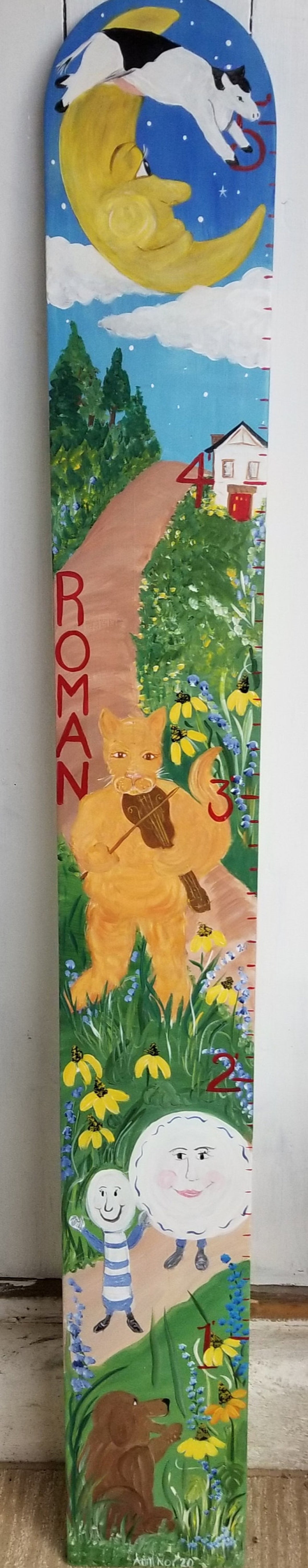 64 Wooden Children's Height Chart Hey Diddle Diddle Theme, Cow, Moon ...