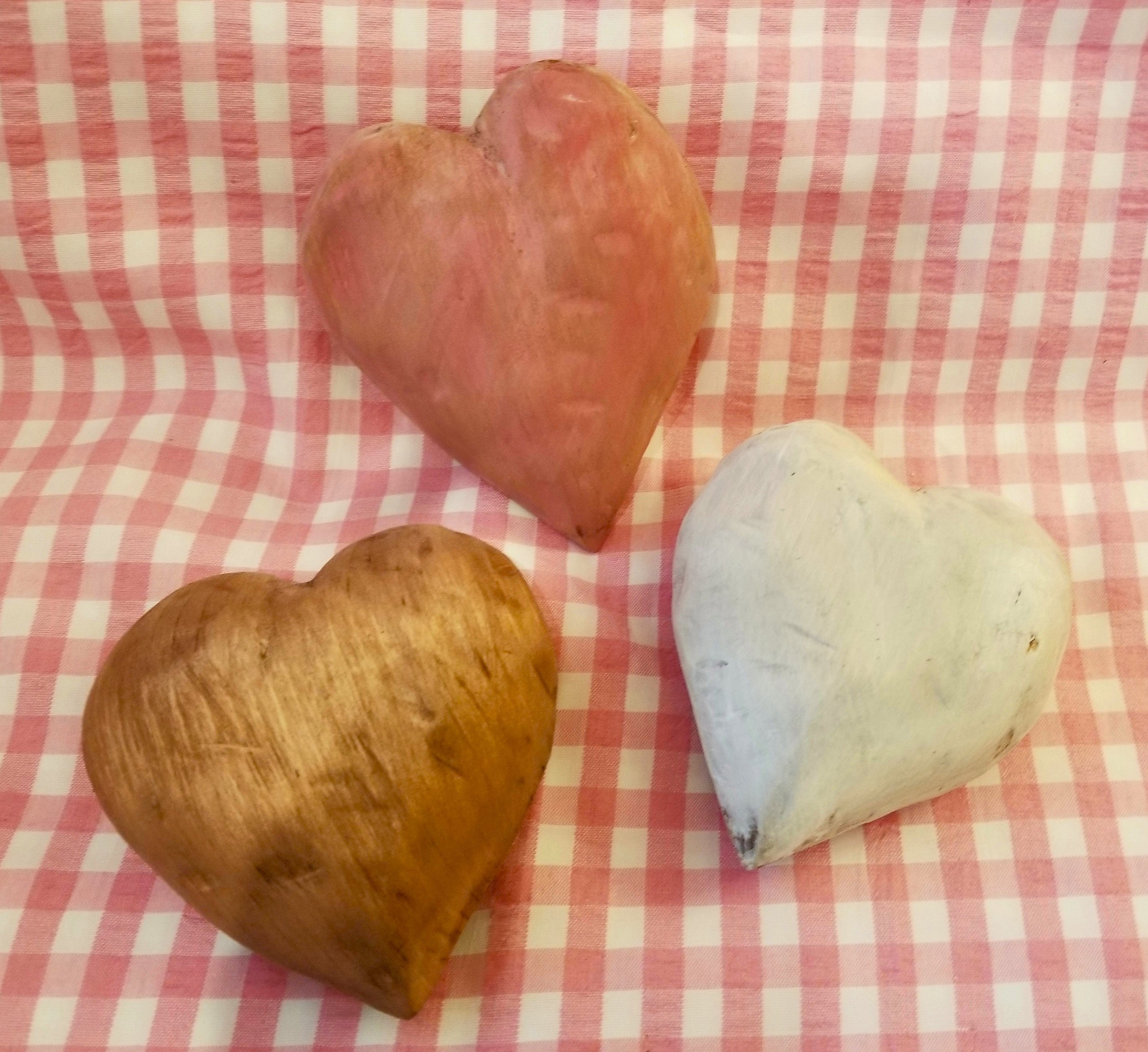 Rustic Hand Carved Wooden Puffed Heart - Valentine, Basket Filler, Bowl ...
