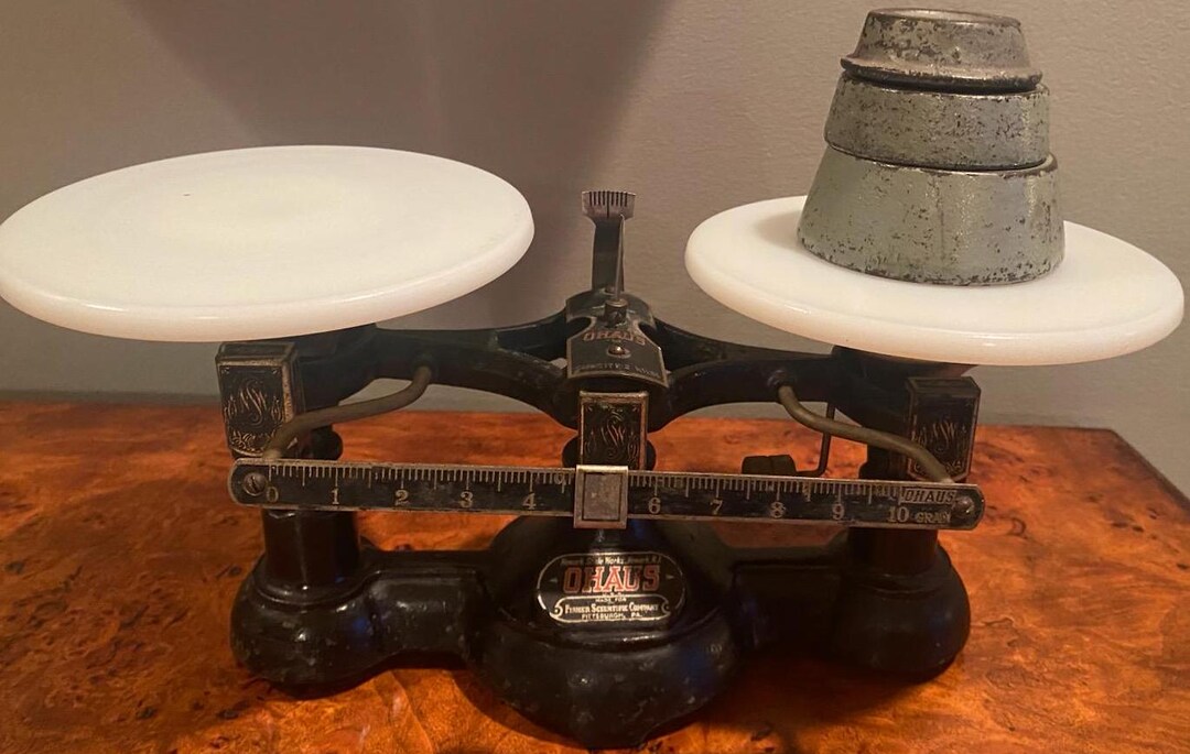 Antique OHAUS Beam Balance Cast Iron Pharmacy Scale With Weights ...