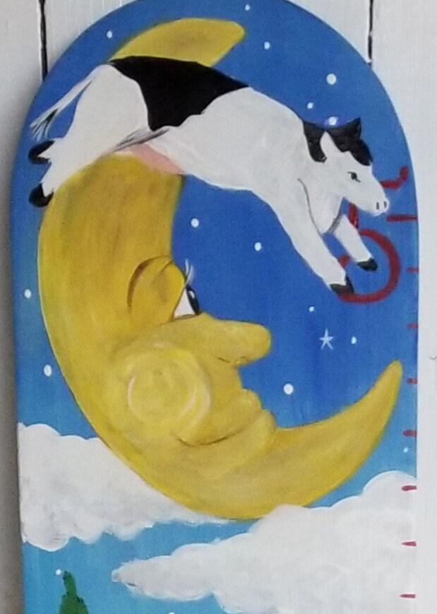 64 Wooden Children's Height Chart Hey Diddle Diddle Theme, Cow, Moon ...