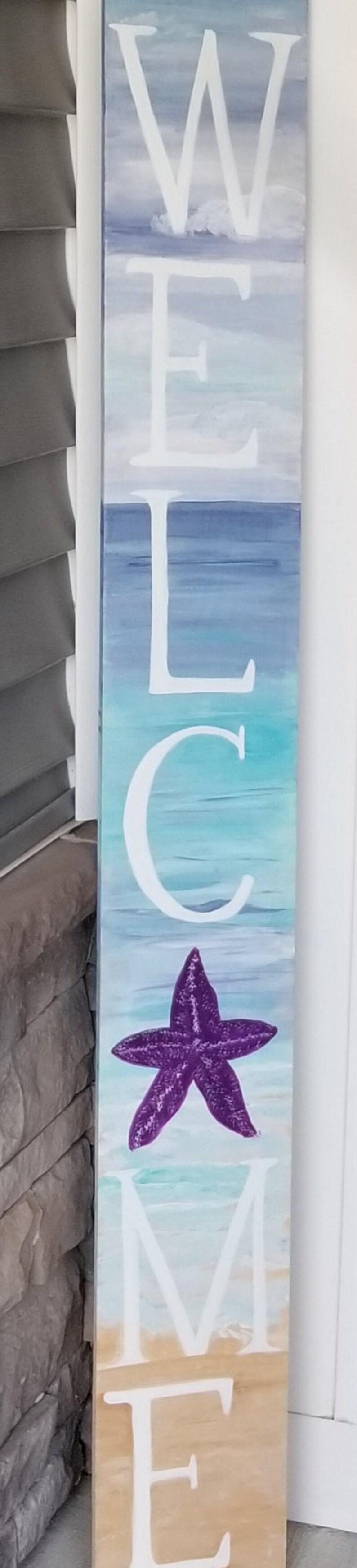 Hand Painted Wooden Coastal Welcome Sign, Starfish, Beach, Nautical - Etsy