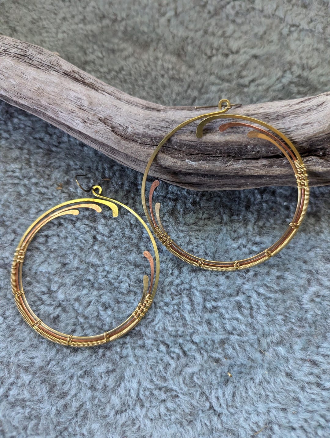 Large Woven Brass and Copper Hoops 2 - Etsy