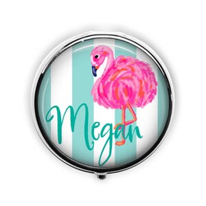 Pink Flamingo Pill Box, Personalized Preppy Pill Case, Striped Stash ...