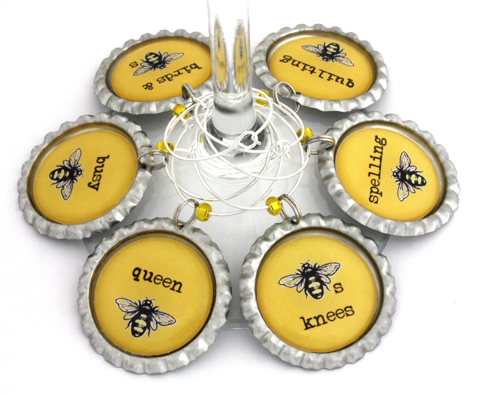 Bee wine glass charms-queen bee party favors-bumblebee wine | Etsy