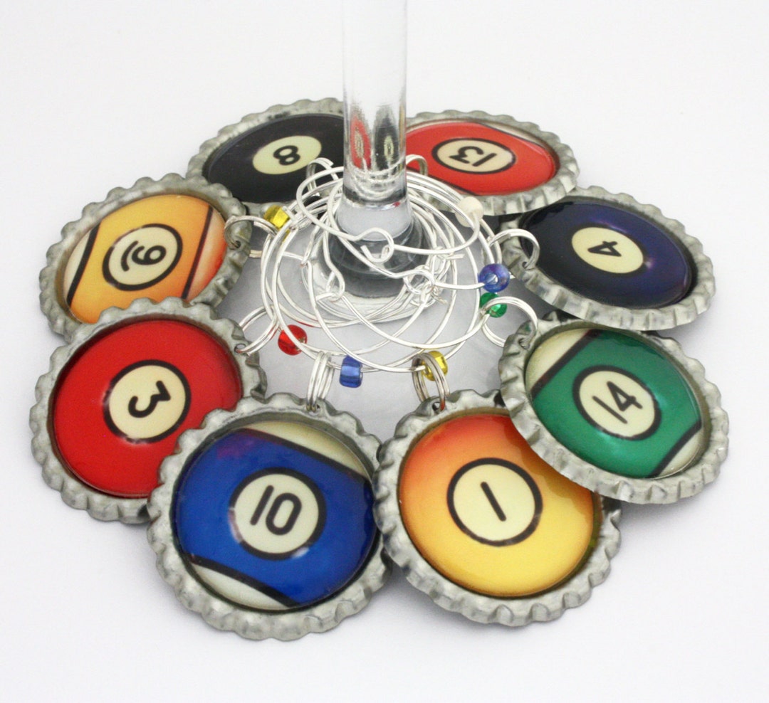 Billiard Ball Wine Charms, Vintage Pool Ball Party Favors, Gift for ...