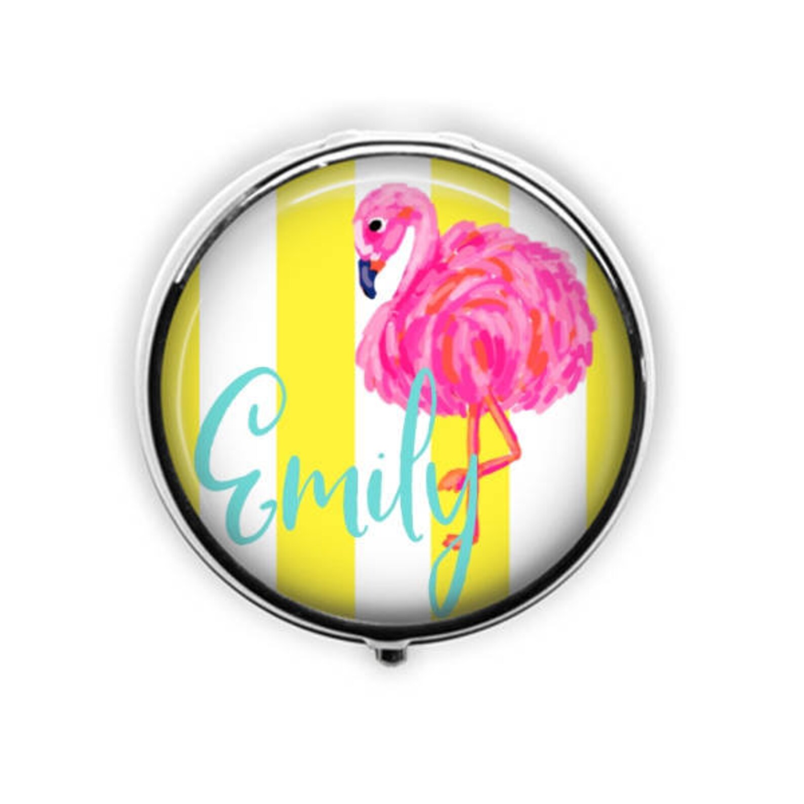 Pink Flamingo Pill Box Personalized Preppy Pill Case Striped | Etsy