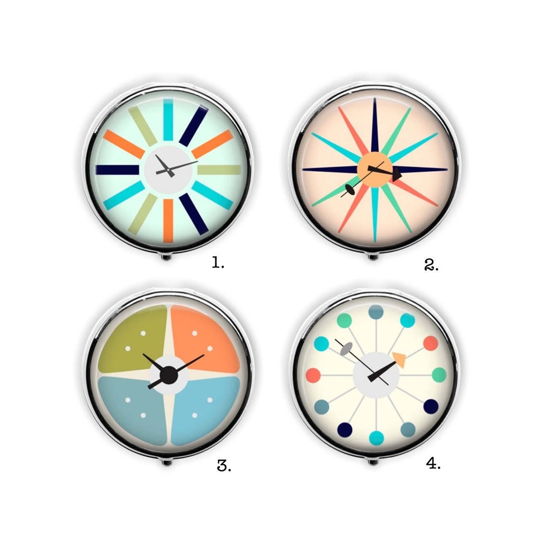 Retro Clock Pill Box, Mid Century Modern Pill Case, Vintage Clock Stash ...