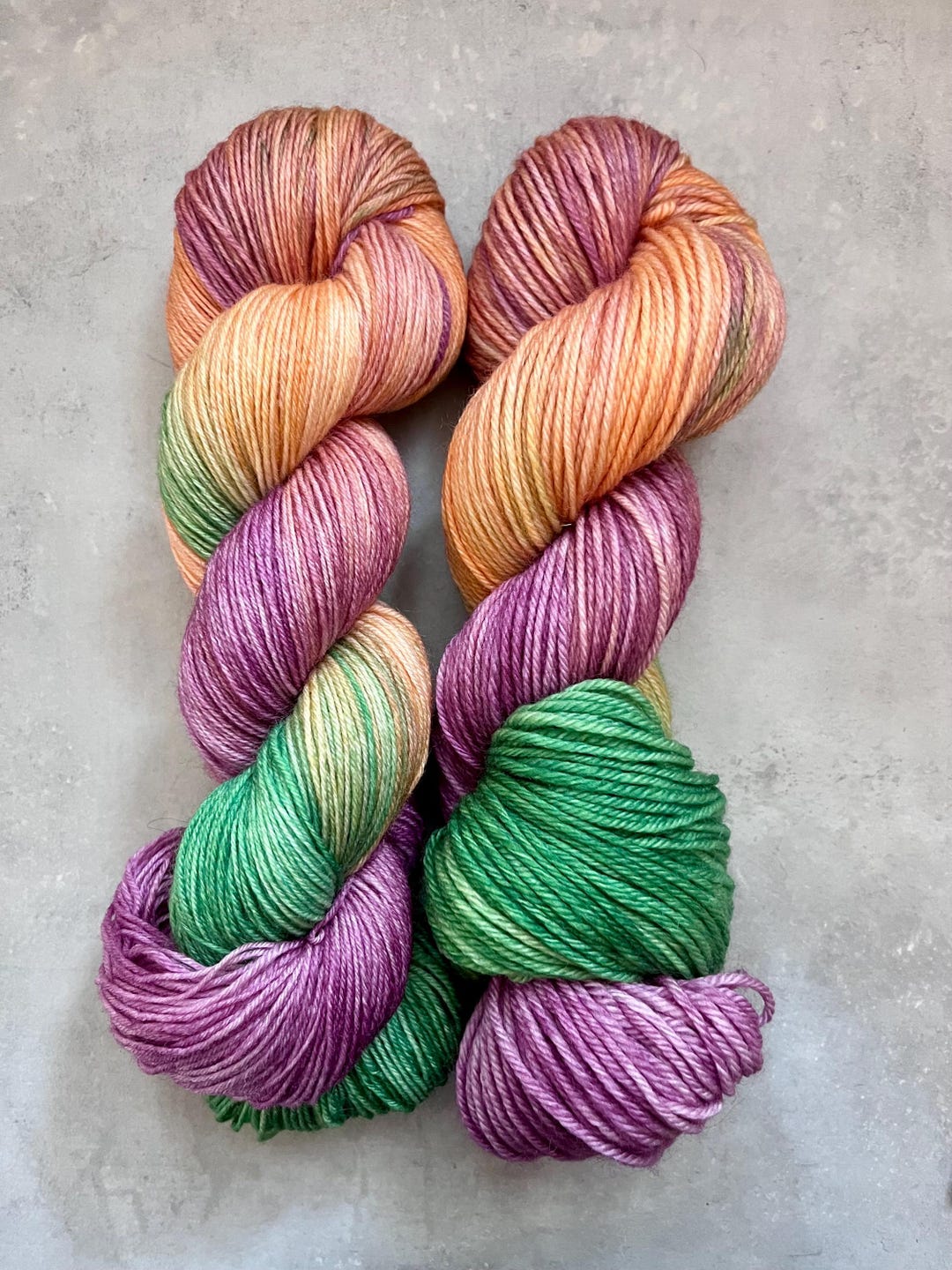 Hand Dyed Yarn Purple Orange Green Variegated Yarn for Knitting and ...