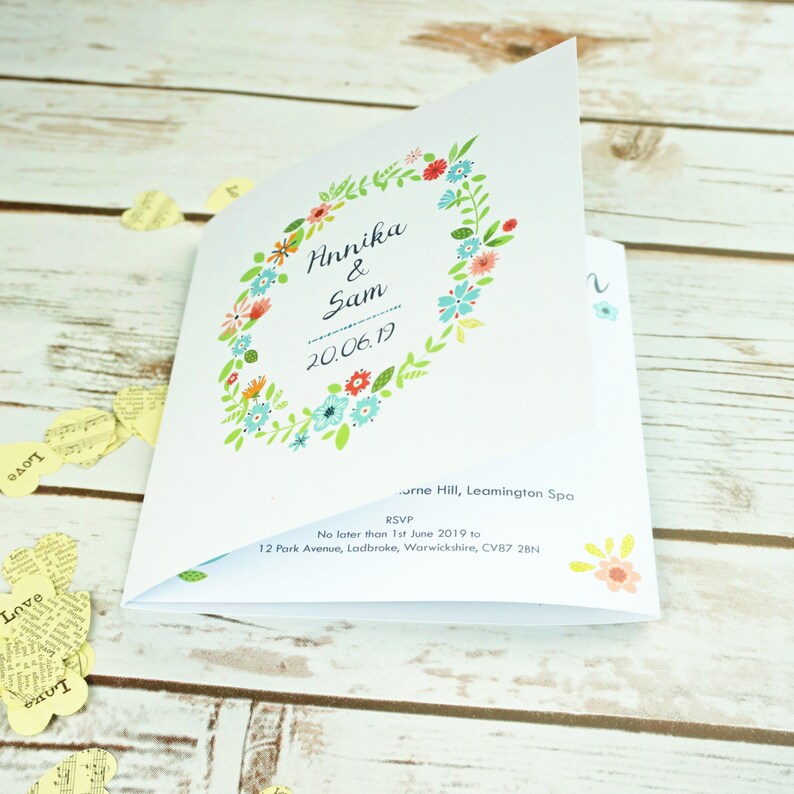 Tri Fold, 3 Fold Floral Wedding Invitations, Country Wedding Invite ...