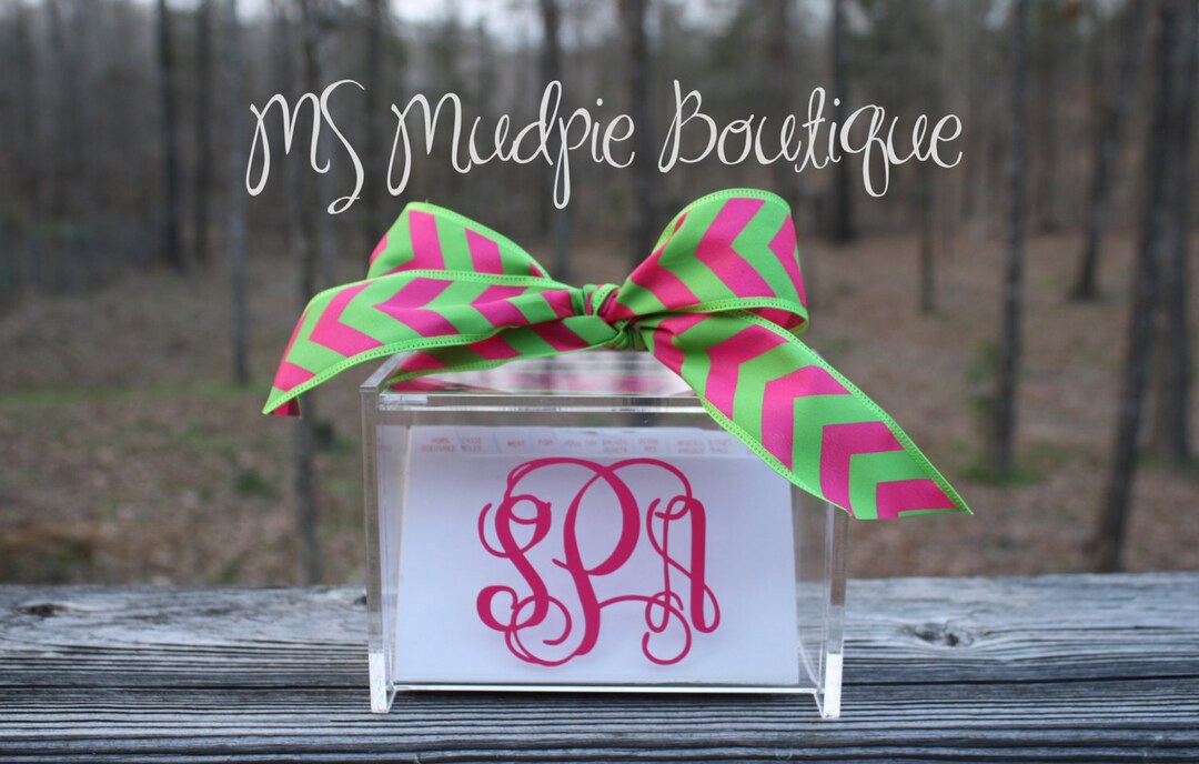 Monogrammed Acrylic Recipe Box With 60 Cards and Dividers, Personalized ...