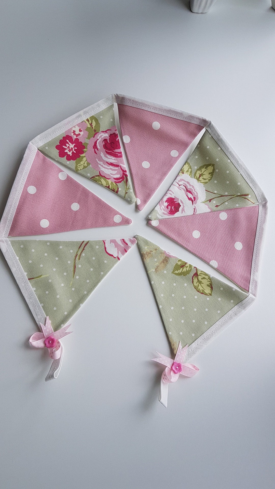 Floral Bunting Flags Cottage Style Flower Green Pink Dotty Nursery Baby ...