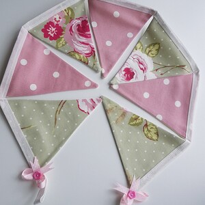 Floral Bunting Flags Cottage Style Flower Green Pink Dotty Nursery Baby ...