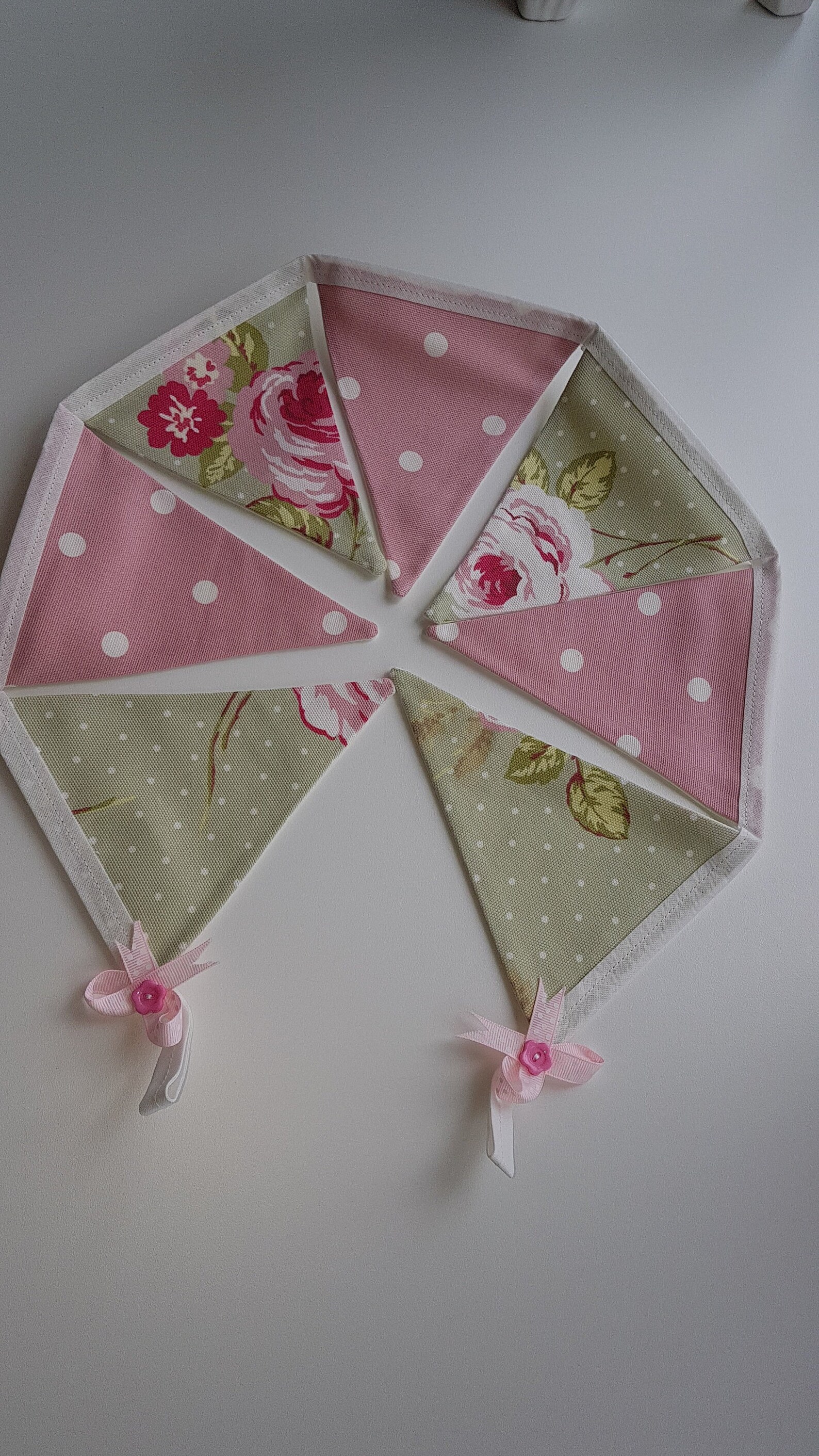 Floral Bunting Flags Cottage Style Flower Green Pink Dotty | Etsy