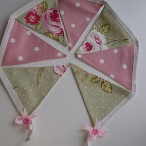 Floral Bunting Flags Cottage Style Flower Green Pink Dotty Nursery Baby ...