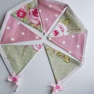 Floral Bunting Flags Cottage Style Flower Green Pink Dotty Nursery Baby ...