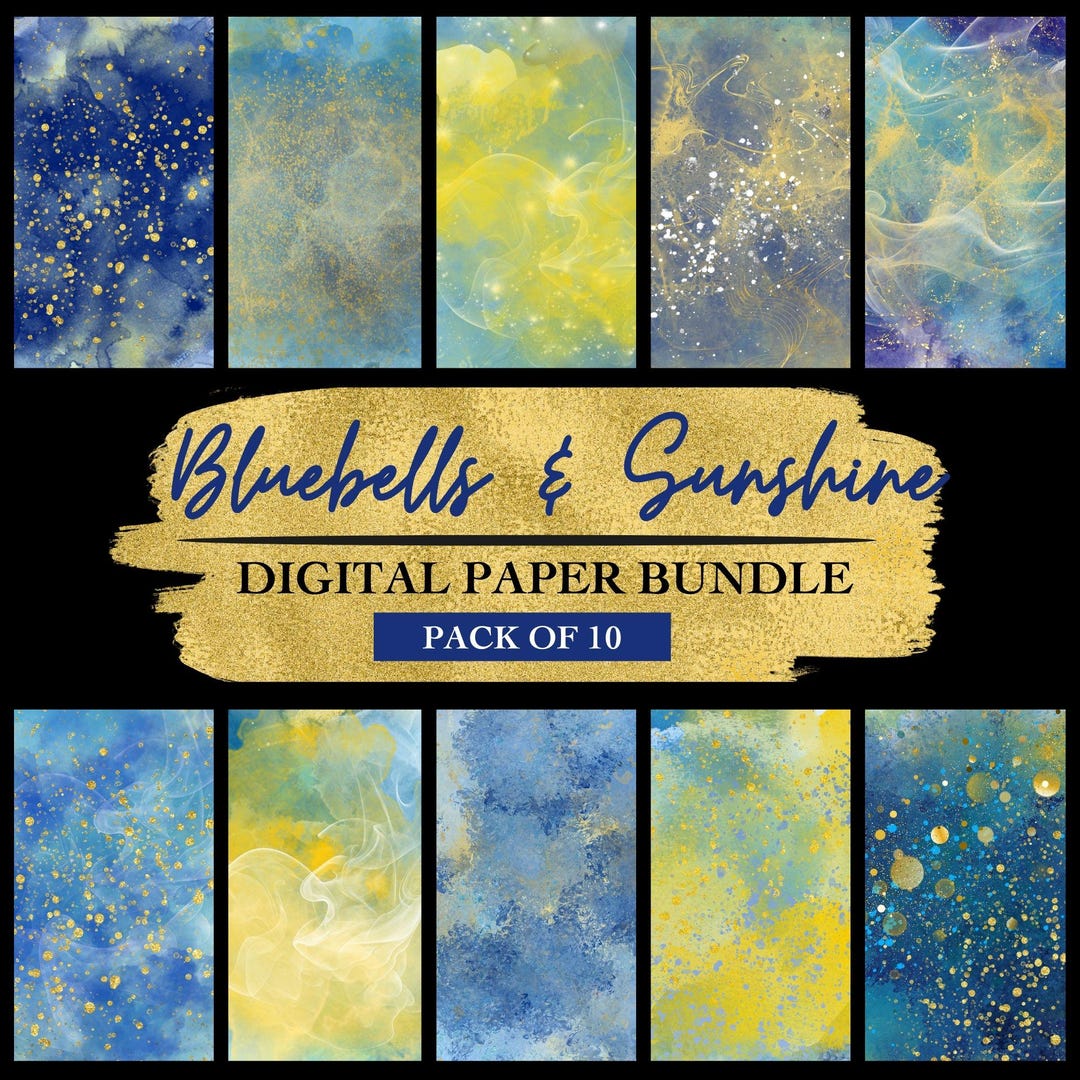 Bluebells and Sunshine Watercolor Digital Paper – Yellow & Blue ...