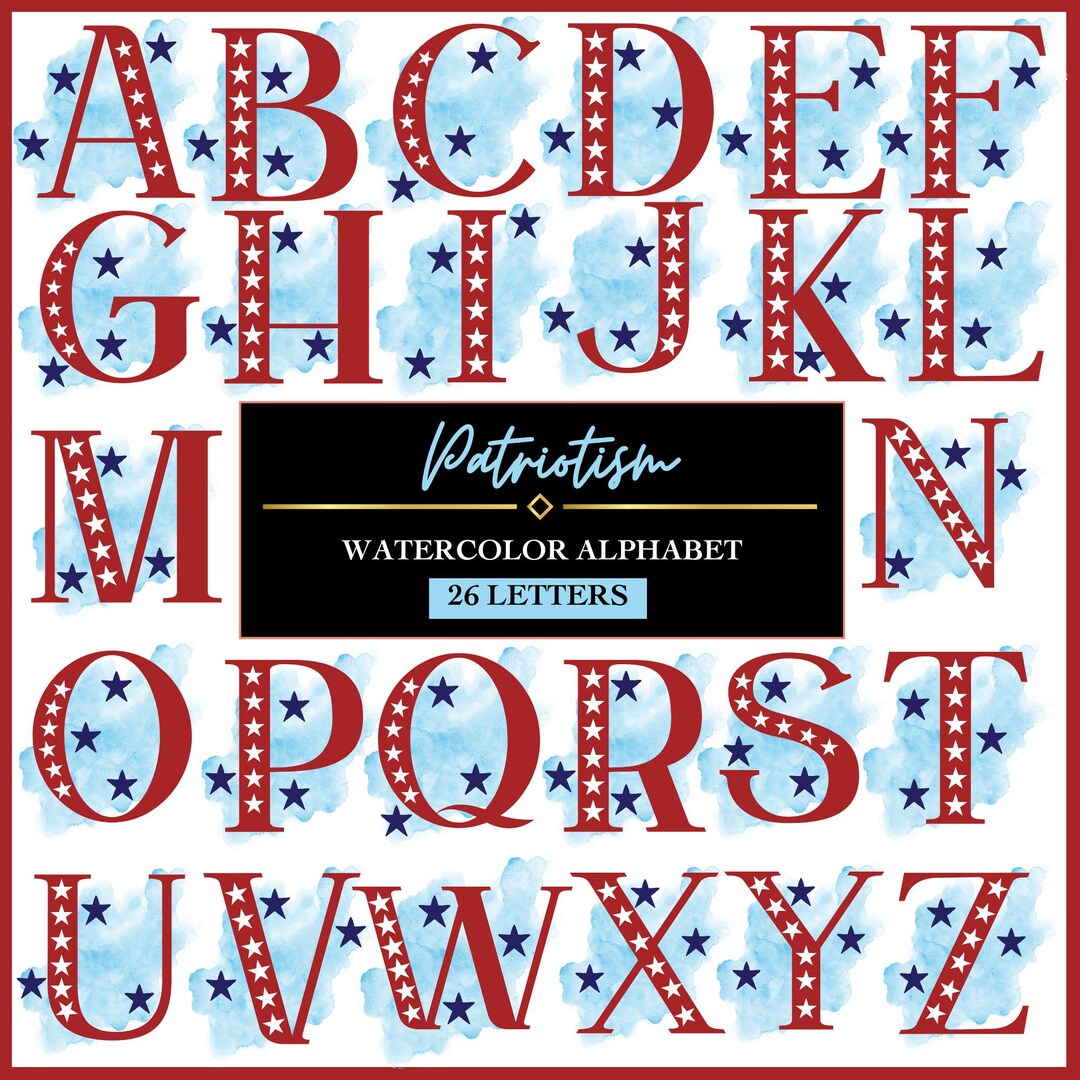 Watercolor Patriotic Alphabet Clipart: Red, White, and Blue USA Font ...
