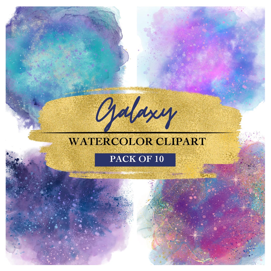 Galaxy Watercolor Clipart Bundle – Celestial Splatter PNG Backgrounds ...