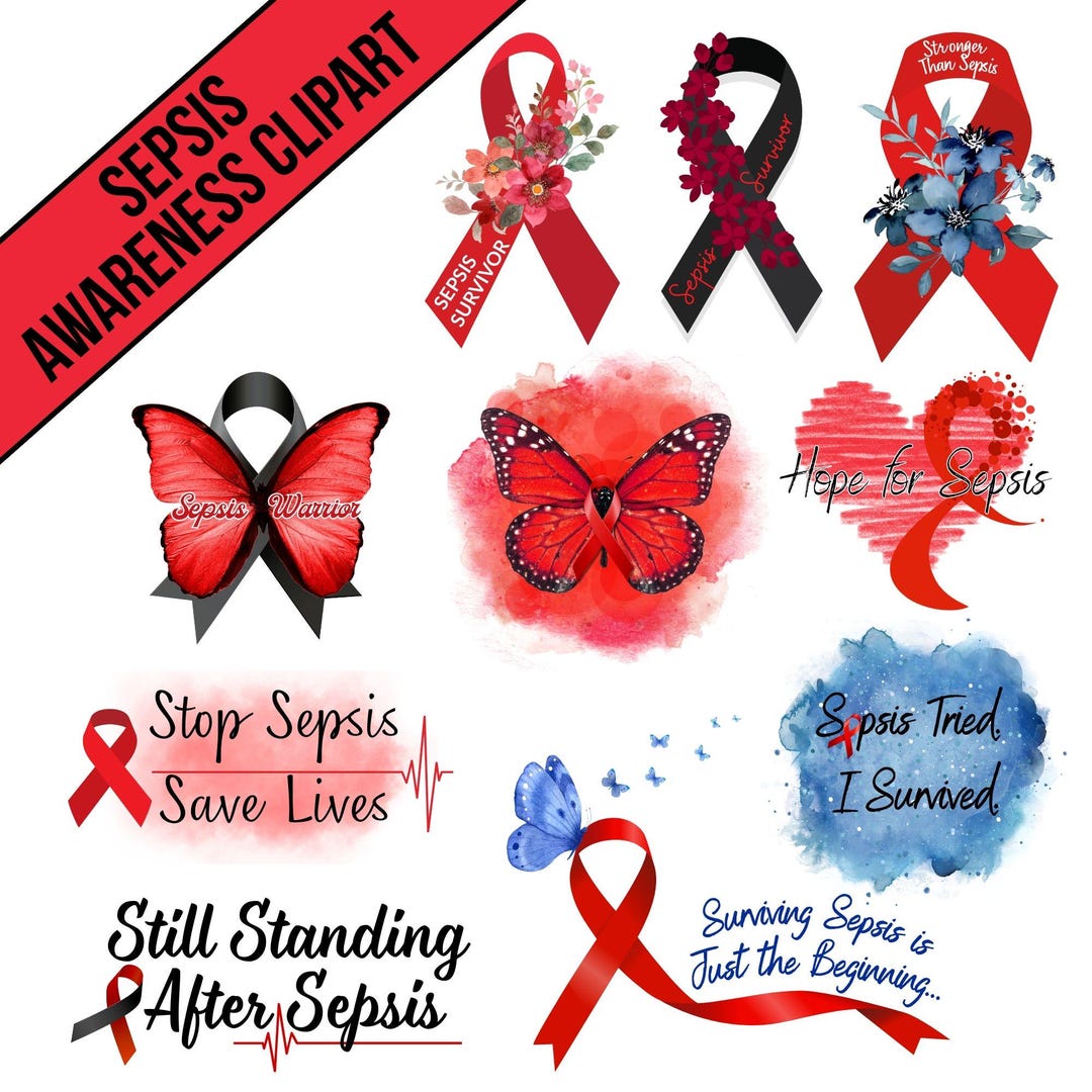 Sepsis Awareness Clipart Bundle: Red Ribbon, Butterfly Graphics (PNG ...