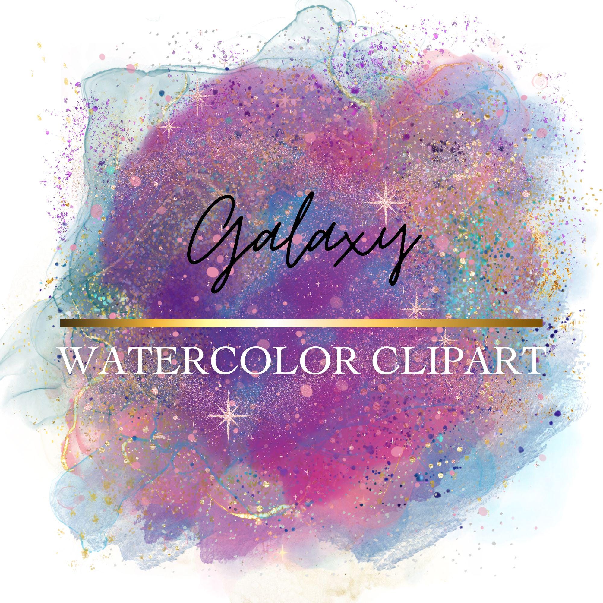 Galaxy Watercolor Clipart Bundle – Celestial Splatter PNG Backgrounds ...