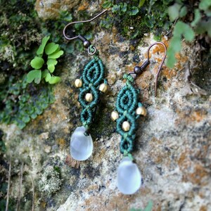 Macrame Earrings With Glass Beads in Forest Green Colours - Etsy