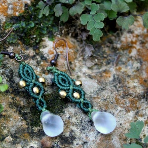 Macrame Earrings With Glass Beads in Forest Green Colours - Etsy