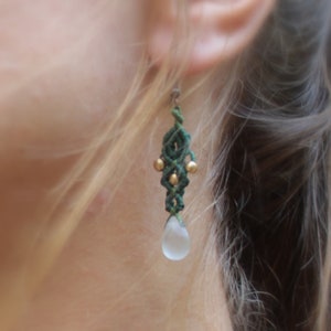 Macrame Earrings With Glass Beads in Forest Green Colours - Etsy