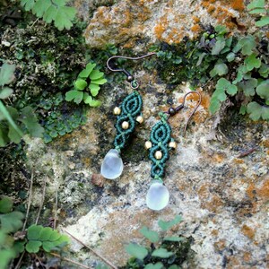 Macrame Earrings With Glass Beads in Forest Green Colours - Etsy