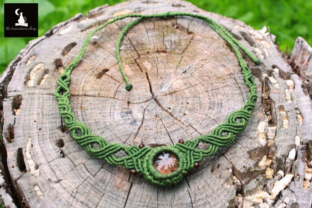 Macrame Choker Necklace, Macrame Headpiece With Glass Cabochon - Etsy
