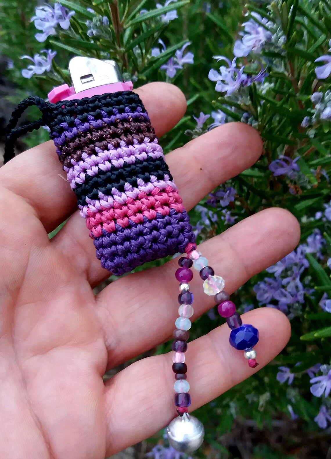 Crochet Lighter Holder Necklace in Pink and Purple Festival - Etsy