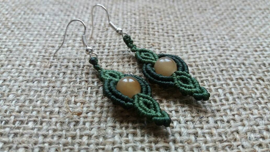 Macrame Earrings in Green - Etsy