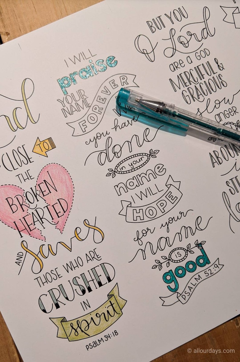 Psalms Color Your Own Bookmarks Set 1 Bible Journaling Scripture ...