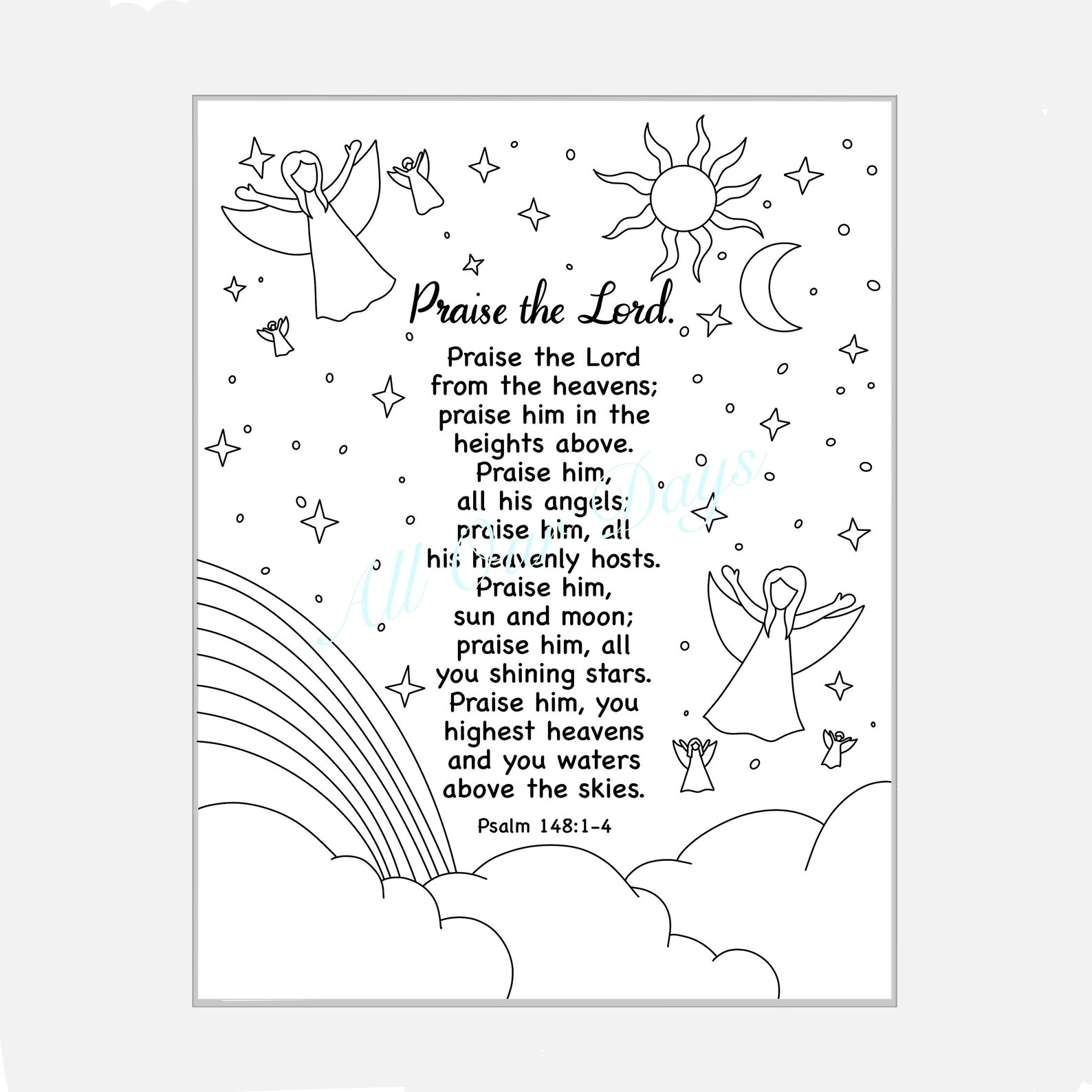 Psalm 148:1-4 Coloring Praise the Lord Bible Verse Bible Journaling ...