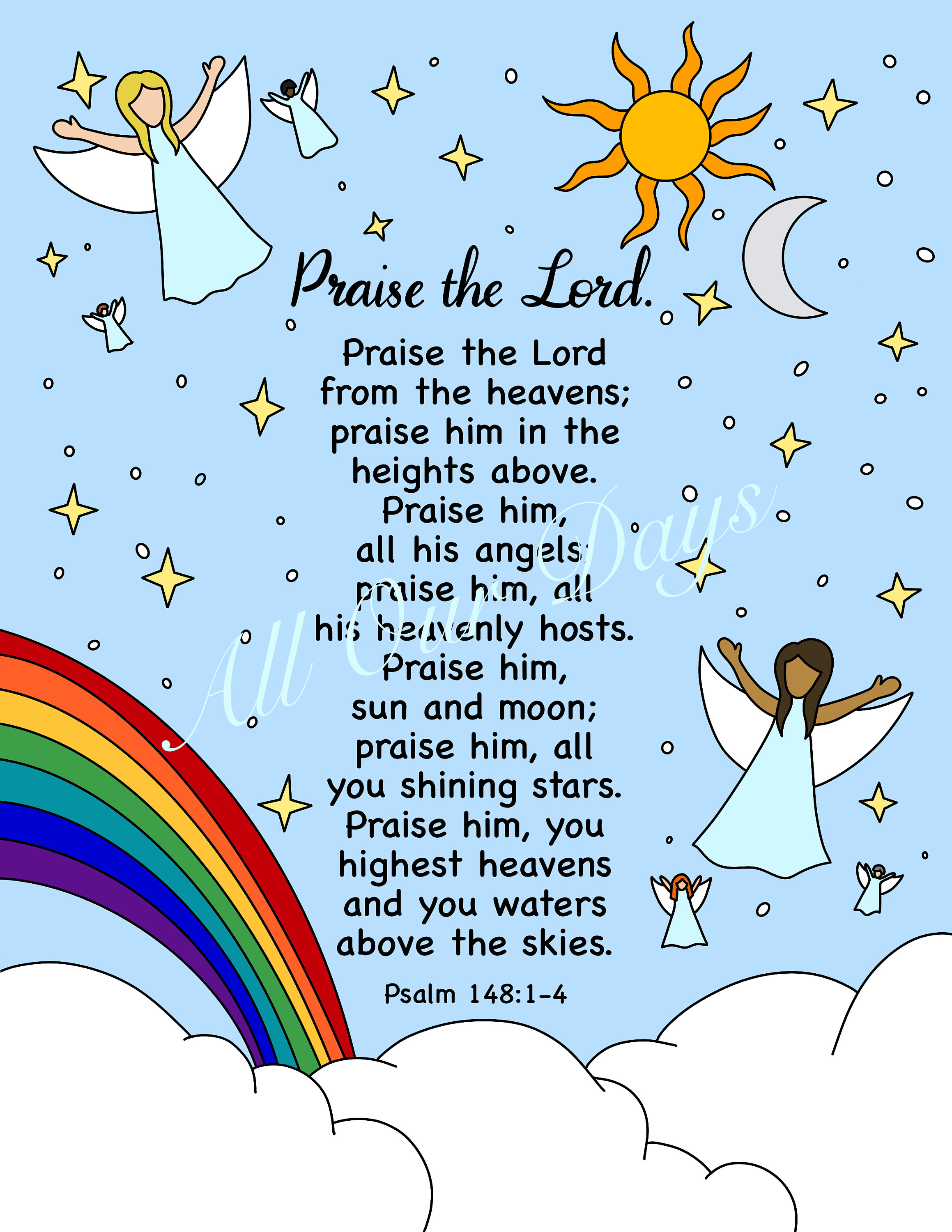 Psalm 148:1-4 Coloring Praise the Lord Bible Verse Bible Journaling ...
