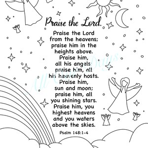 Psalm 148:1-4 Coloring Praise the Lord Bible Verse Bible Journaling ...