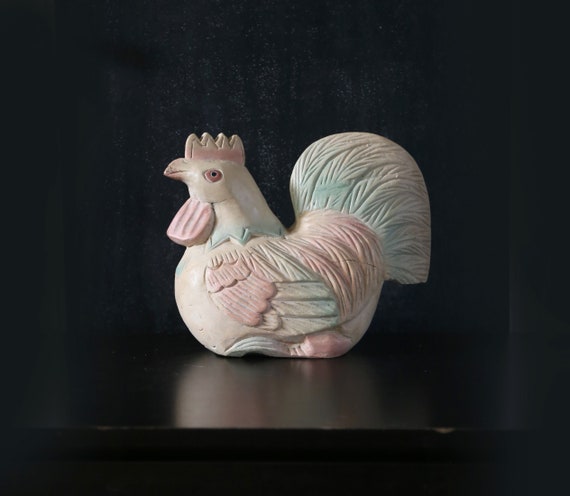 Vintage Folk Art Chicken Rustic Carved Wood Pastel Painted - Etsy