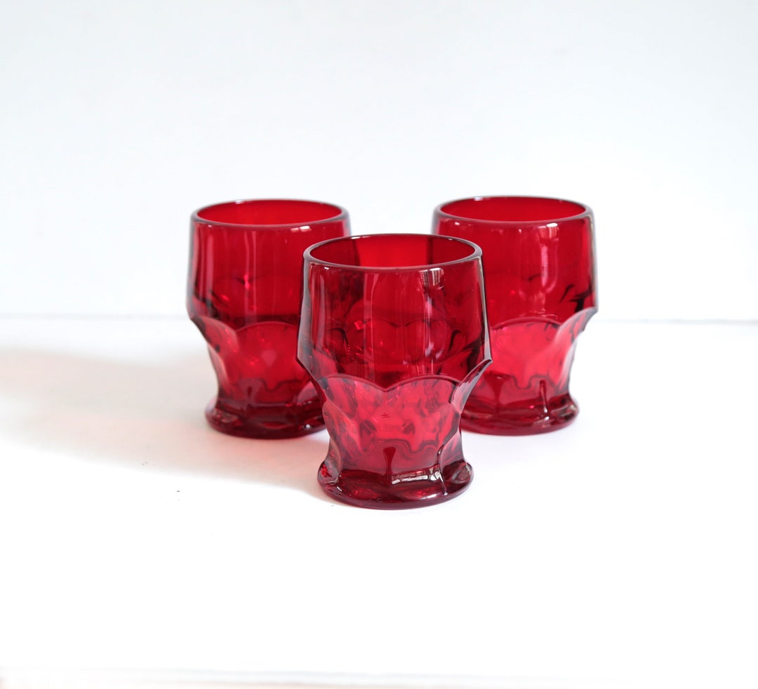 Vintage Ruby Red Glasses, Set of 3, Tumblers, Honeycomb Pattern, Viking ...