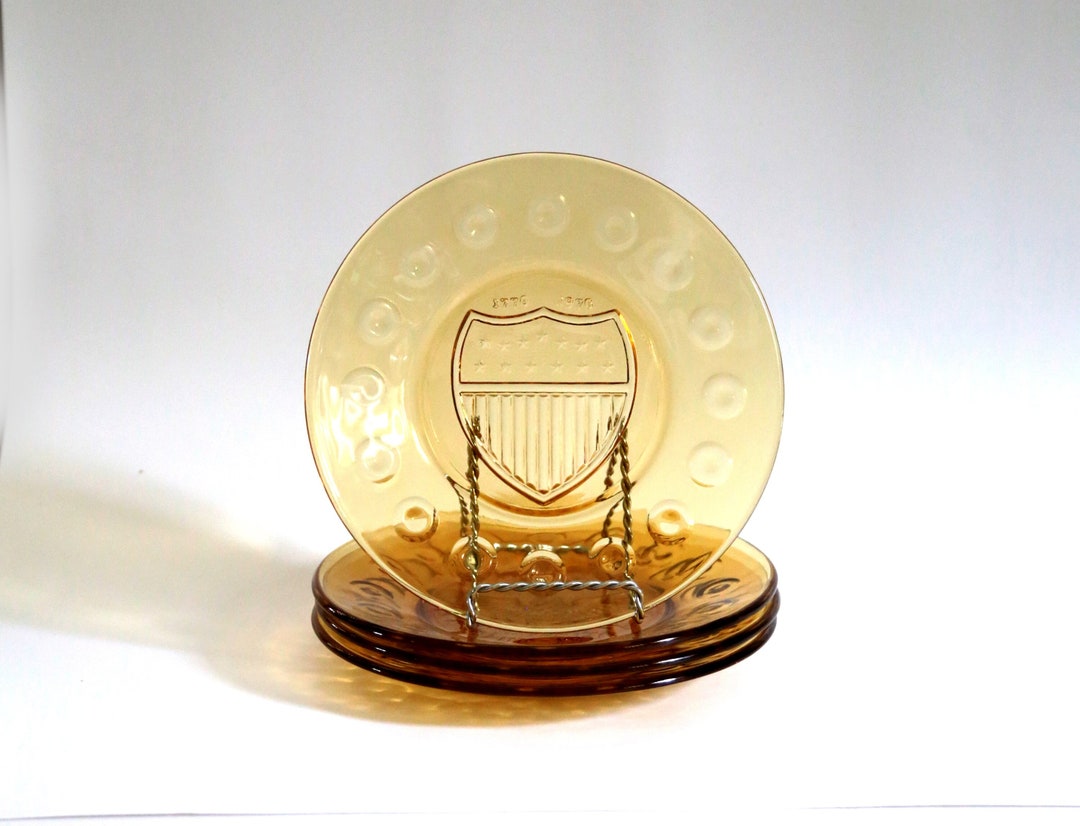 Vintage Anchor Hocking Glass Plates, Amber Glass Bicentennial Plates ...